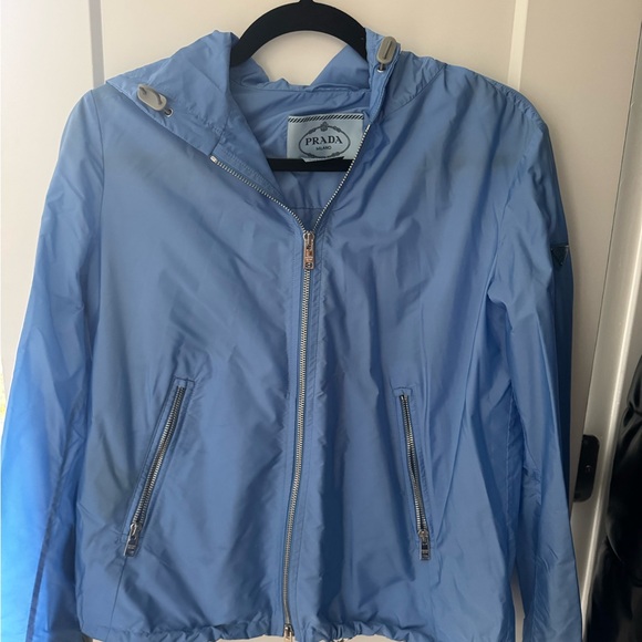 Prada | Jackets & Coats | Prada Light Blue Hooded Jacket | Poshmark